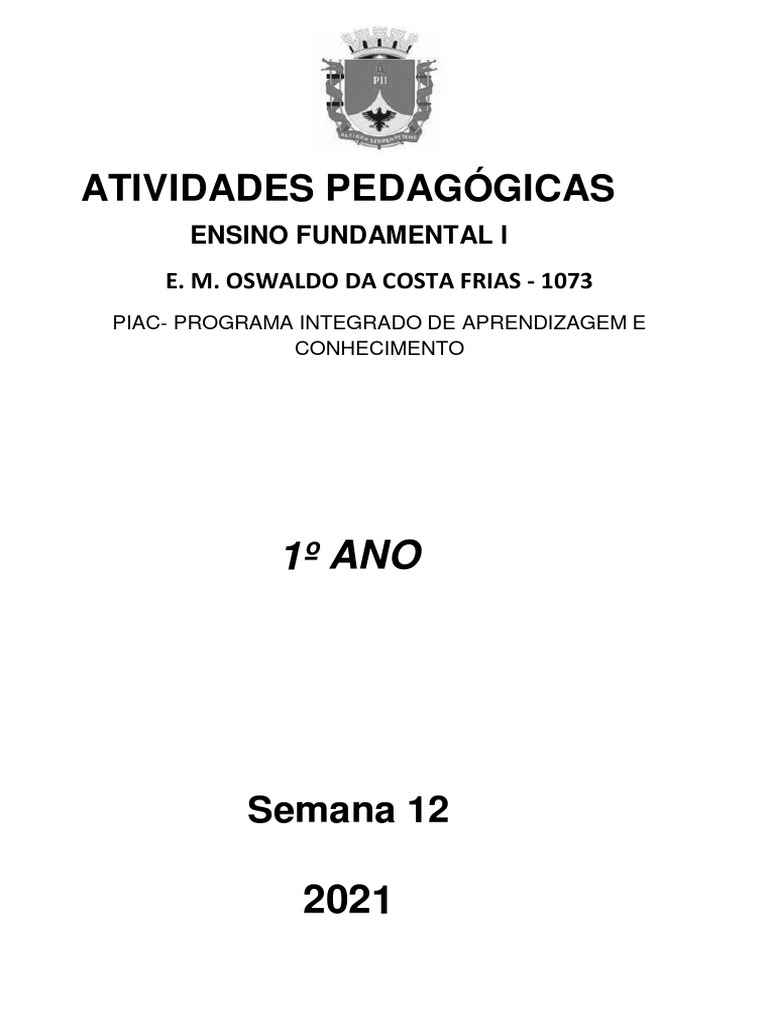 Atividades Pedag Gicas 1 Ano Semana 12 PDF | PDF | Escrita | Fonema