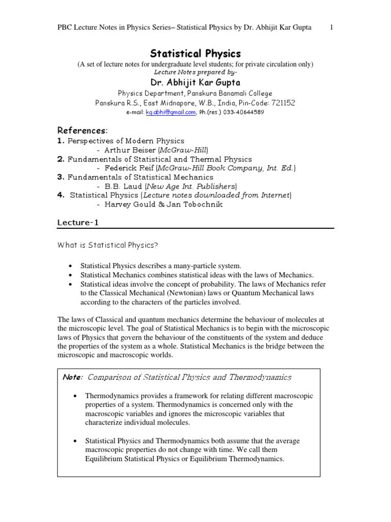 Stat Phys Lecture Notes For Undergrad Students | PDF | Photon ...