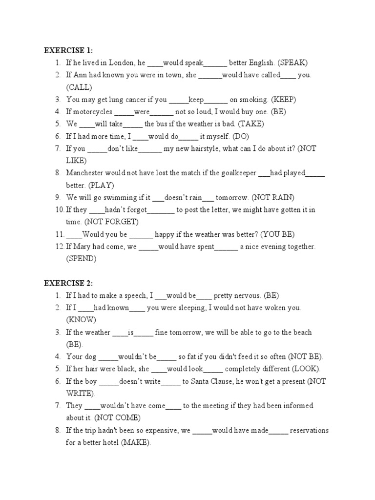 Conditional Sentences Exercises | PDF | Self-Improvement