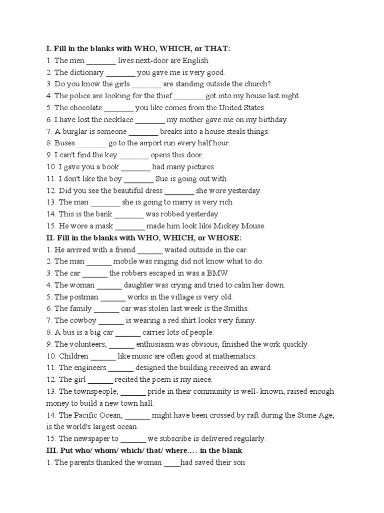 Relative Clauses Exercises | PDF