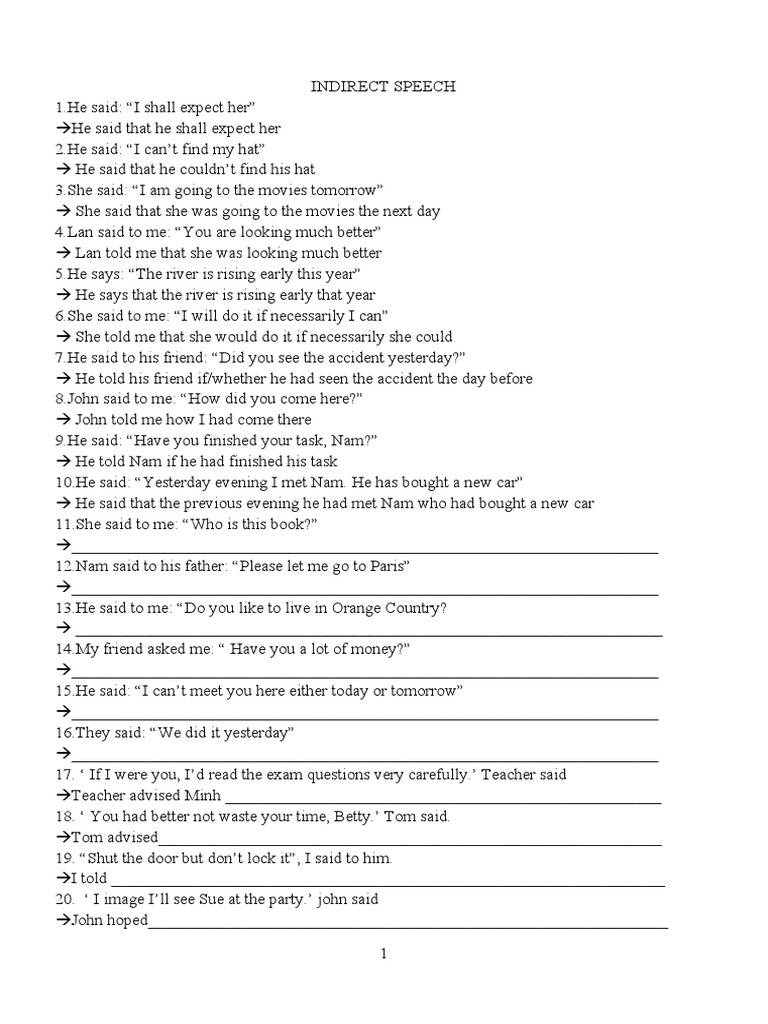 Reported Speech Exercises | PDF