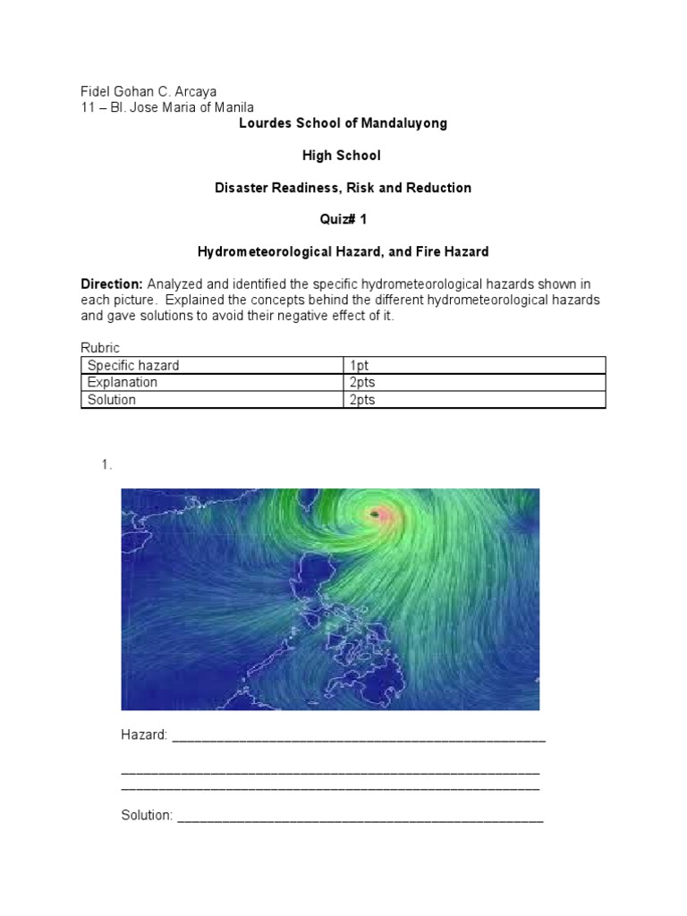 Quiz 1 Hydrometeorological Hazard and Fire Hazard | PDF | Fires | Hazards