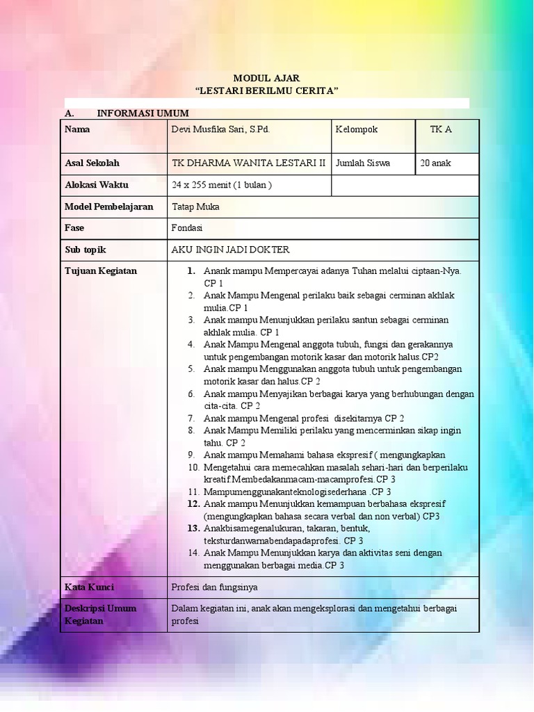 Modul Ajar Profesi untuk TK A | PDF | Karier & Perkembangan | Sains ...