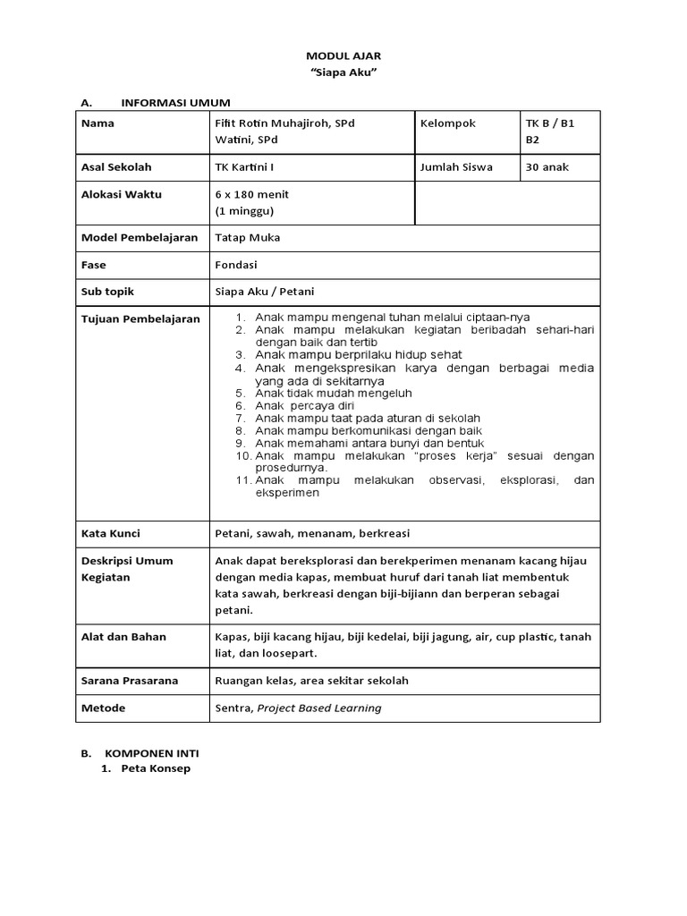 Modul Ajar TK Kartini I | PDF