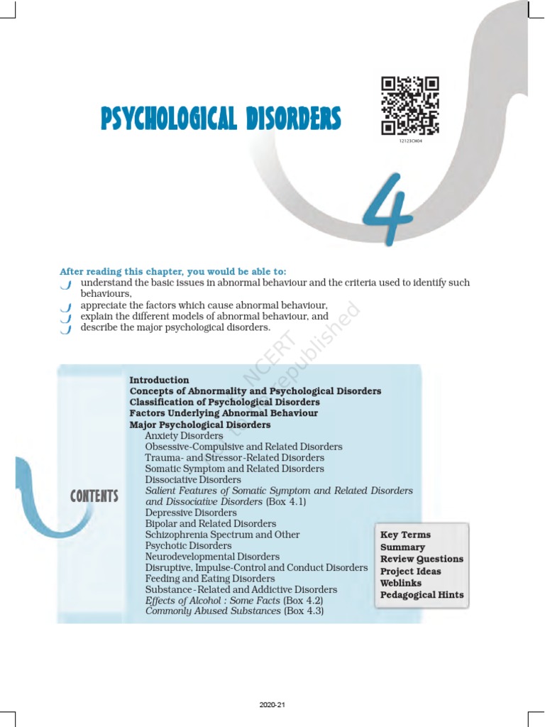 CH 4 - Psychological Disorders | PDF | Anxiety Disorder | Mental Disorder