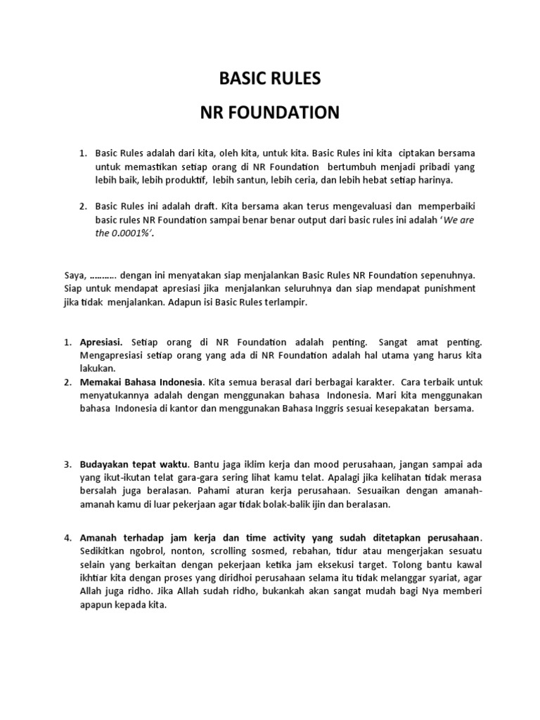 Contoh Basic Rules Perusahaan | PDF
