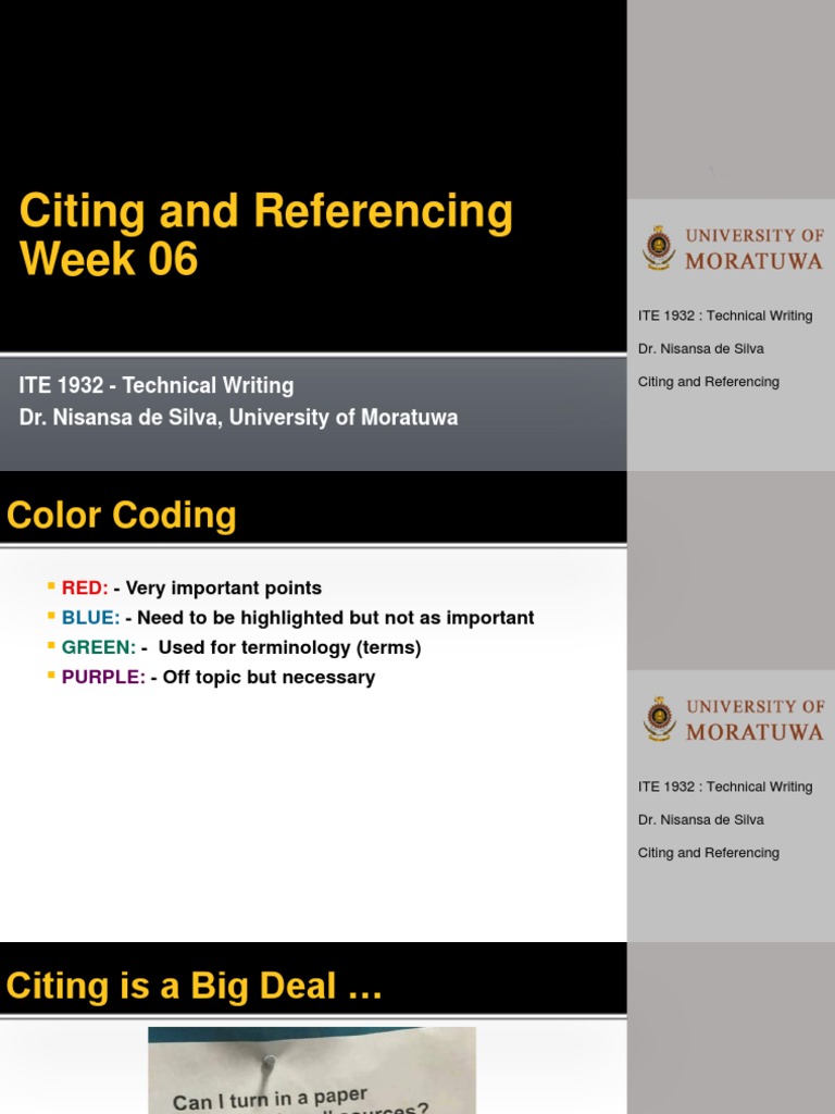 Lecture 06 - Citing and Referencing | PDF | Citation | Writing