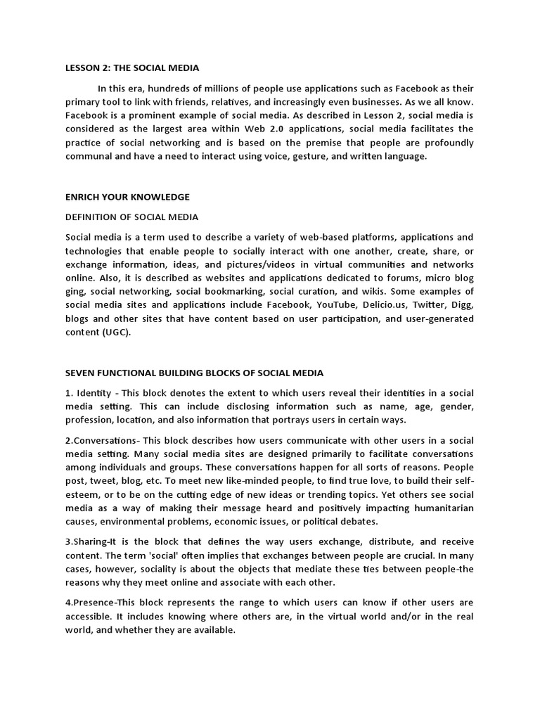Lesson 2 The Social Media | PDF | Social Media | Popular Culture & Media Studies