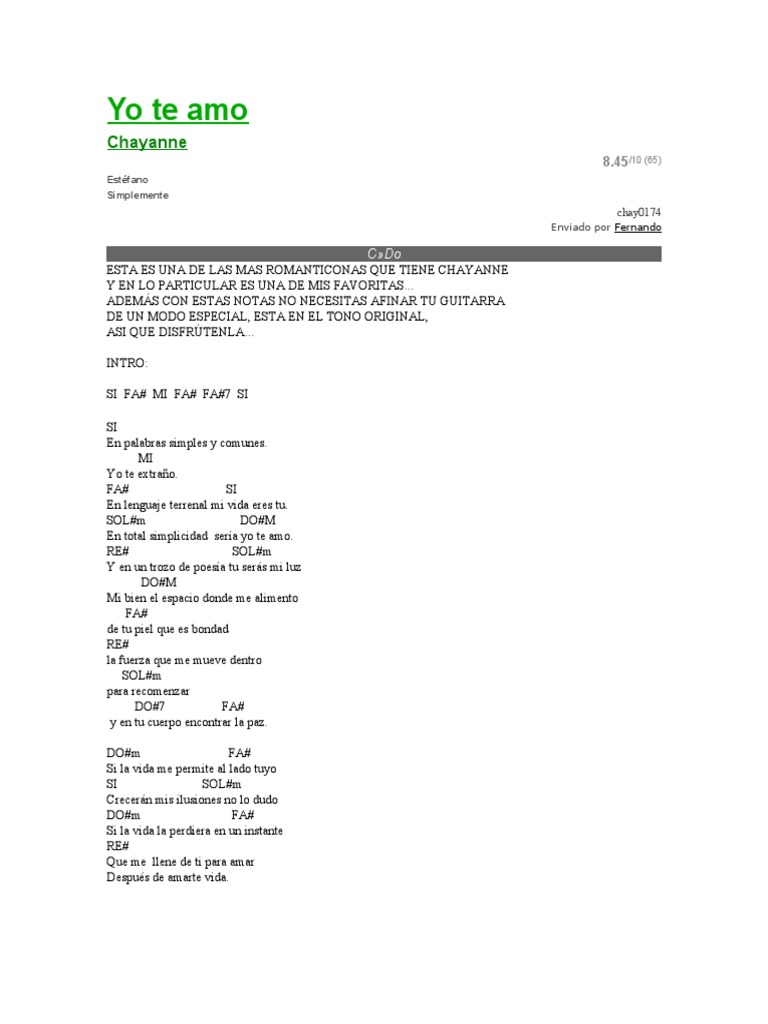 Chayanne - Yo Te Amo | PDF