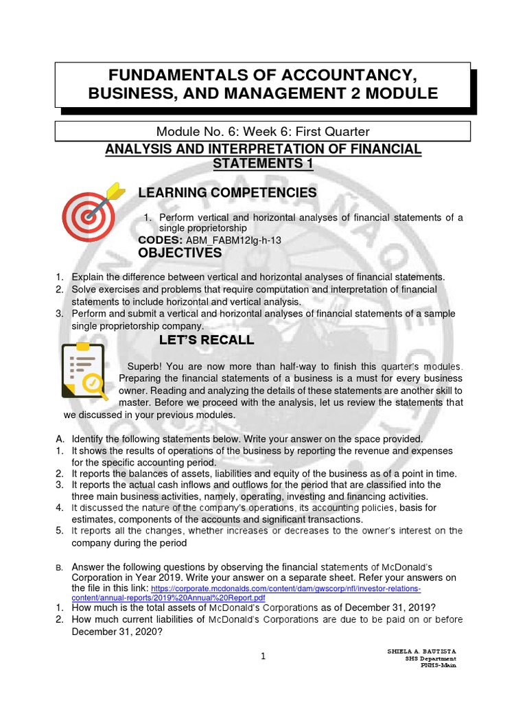 Fabm2 Q1 Module6 Week6 | PDF | Equity (Finance) | Financial Statement