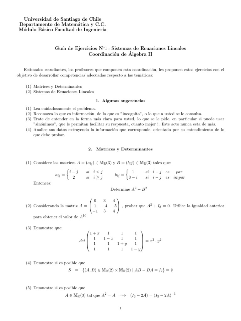 Guia1 Algebra 2 Matrices Pdf Determinante Matriz Matemáticas