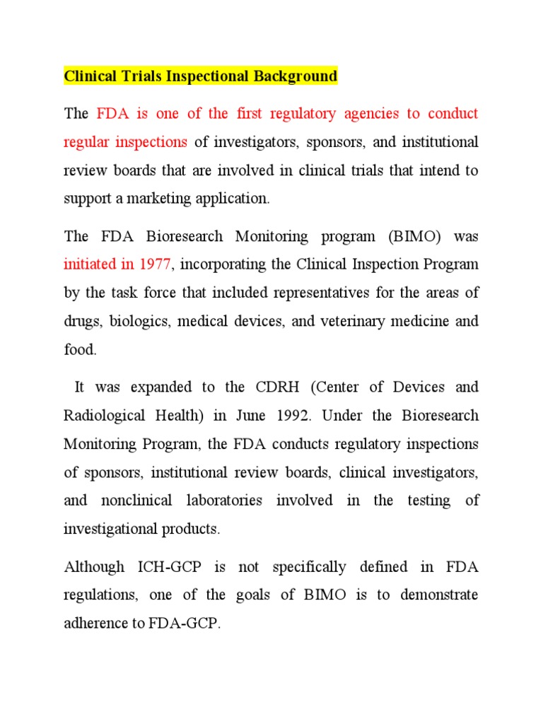 FDA Inspection | PDF | Food And Drug Administration | Clinical Trial