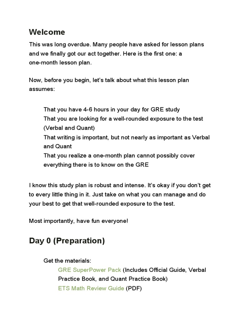 One-Month GRE Study Plan Guide | PDF | Graduate Record Examinations ...