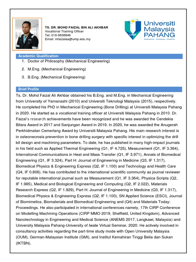 Resume Portal Mohd Faizal Ali Akhbar | PDF | Engineering | Mechanical Engineering