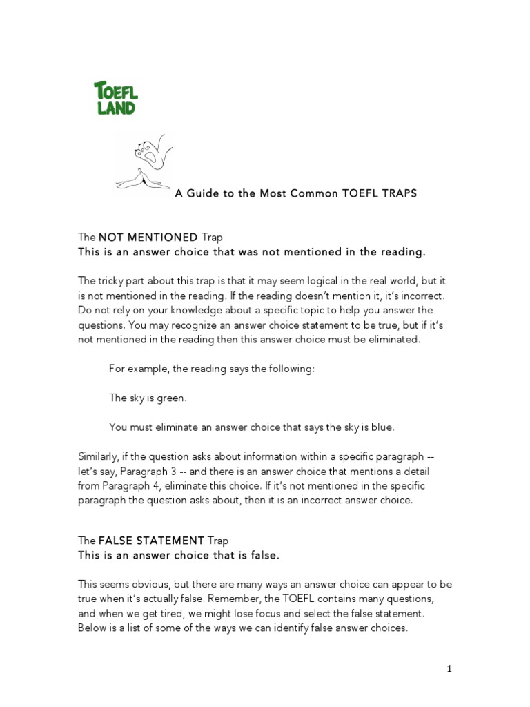 Guide To The Most Common TOEFL TRAPS | PDF | Question | Cognitive ...