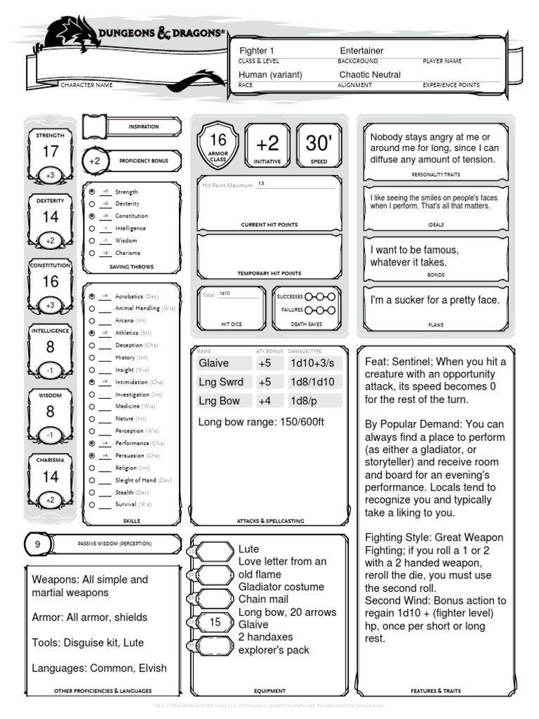 Character Sheet - Fighter 1 | PDF | Entertainment | Gaming