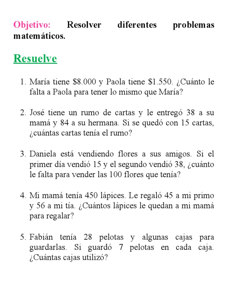 Problemas (4 Operaciones) 3 - Actividad | PDF
