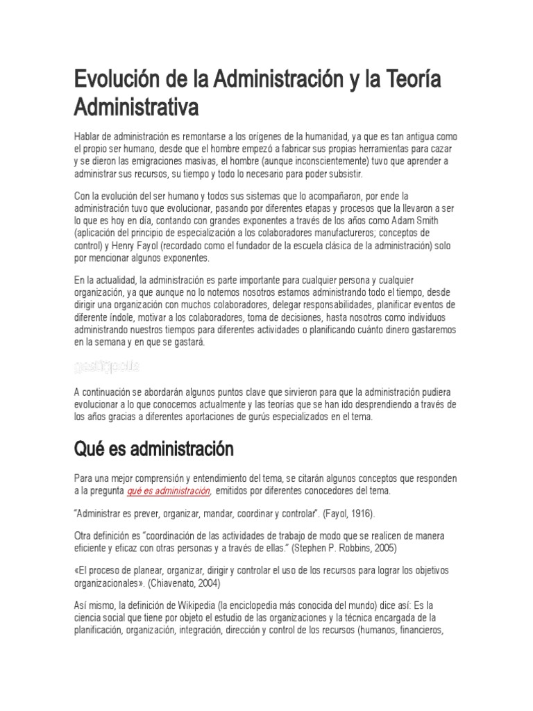 Historia de la Administración | PDF | Planificación | Gestión estratégica