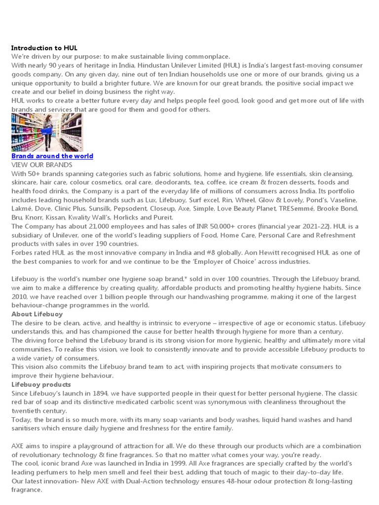 Introduction To HUL | Download grátis PDF | Brand | Business Economics