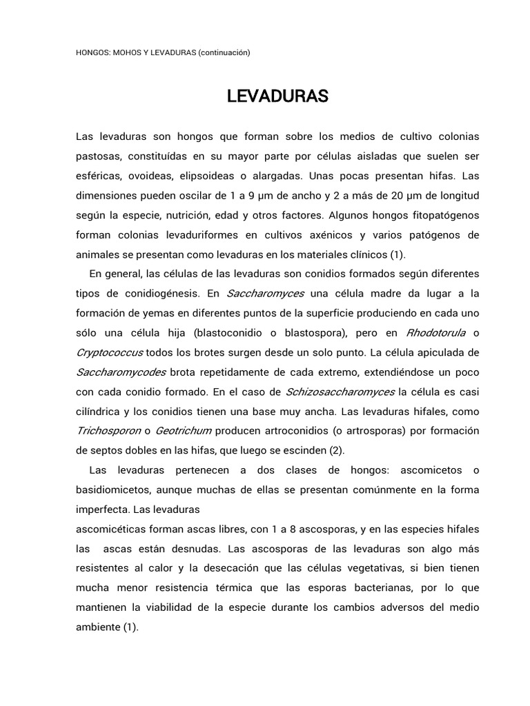 Levaduras Clase Pdf Levadura Saccharomyces Cerevisiae
