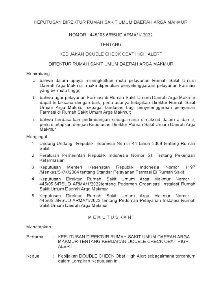 Kebijakan Double Check Obat High Alert | PDF