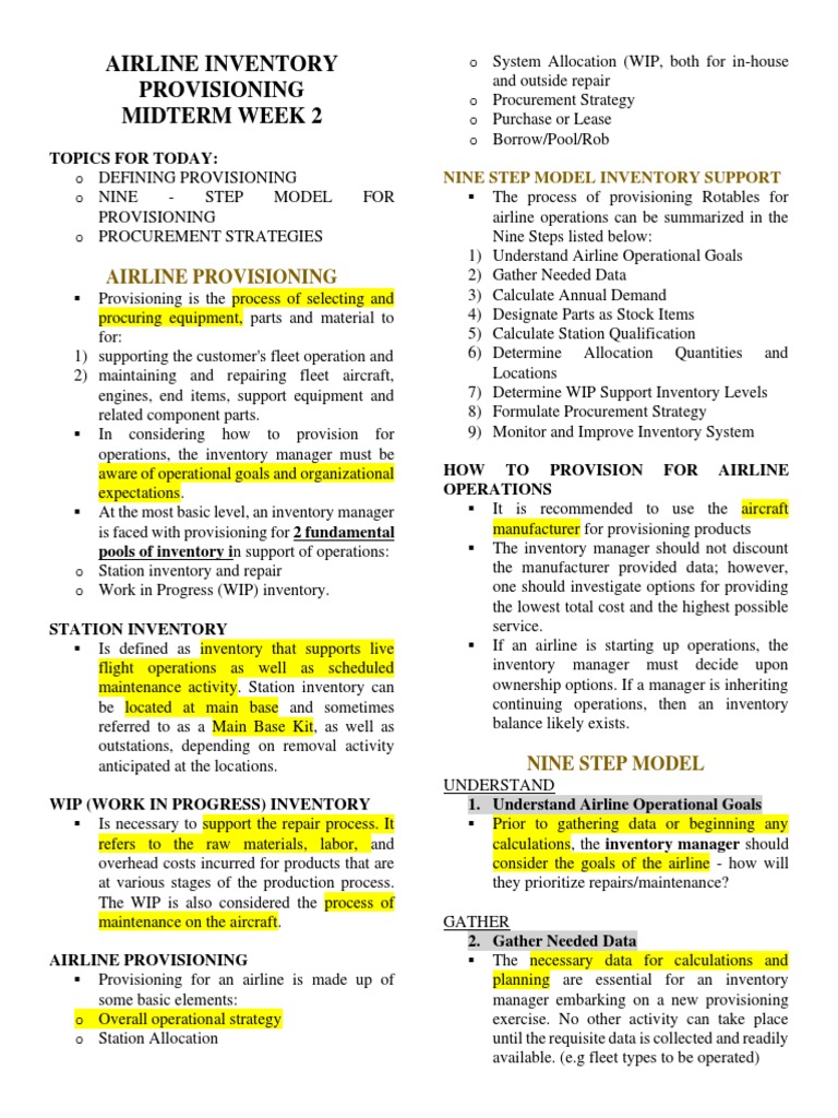 Airline Inventory Provisioning Week 2 | PDF | Inventory | Procurement