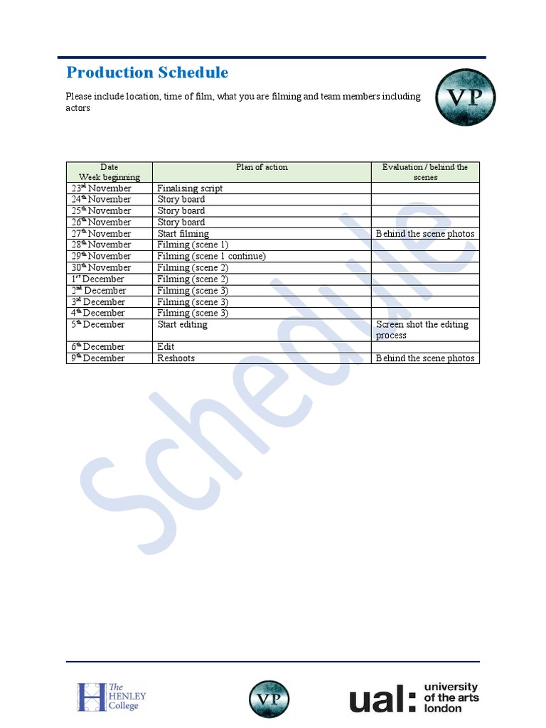 Production Schedule Filming | PDF