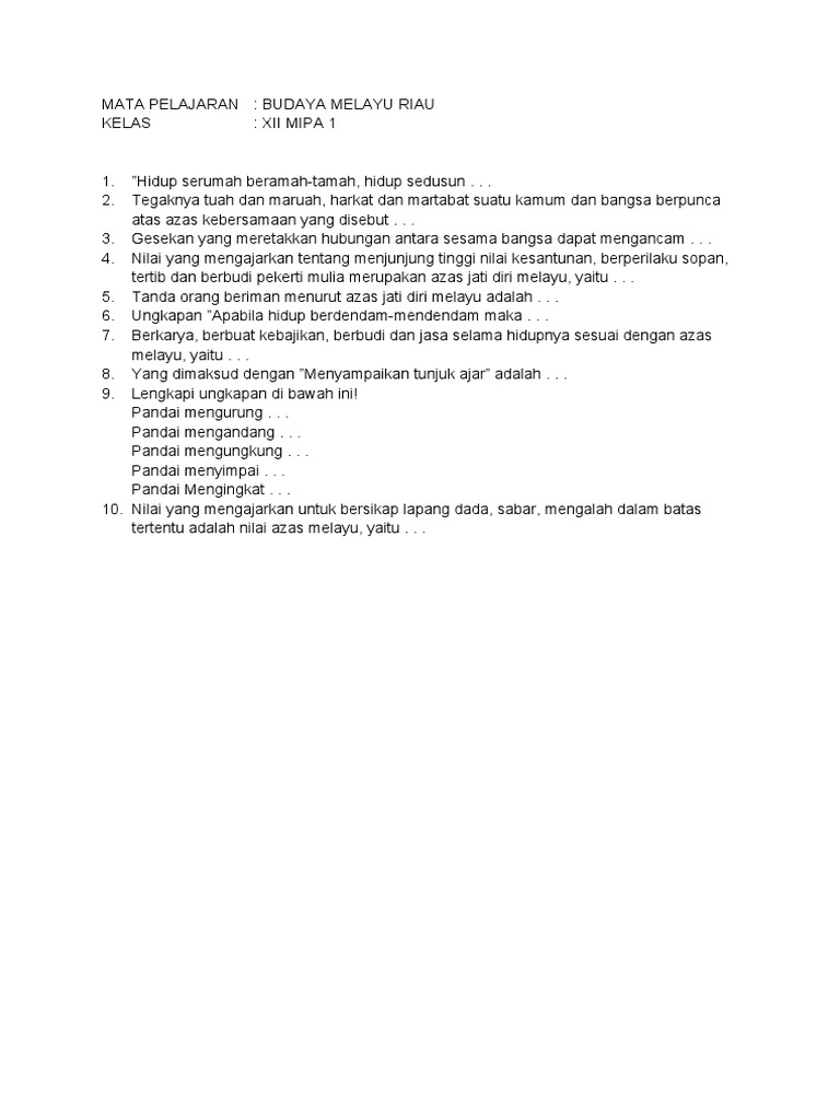 Soal Uts BMR Kelas Xii Mipa 1 | PDF