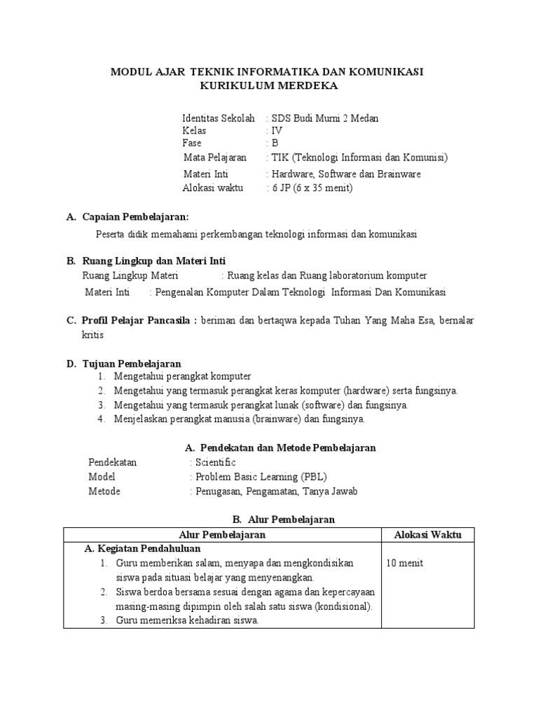 Modul Ajar Tik Kelas 4 | PDF