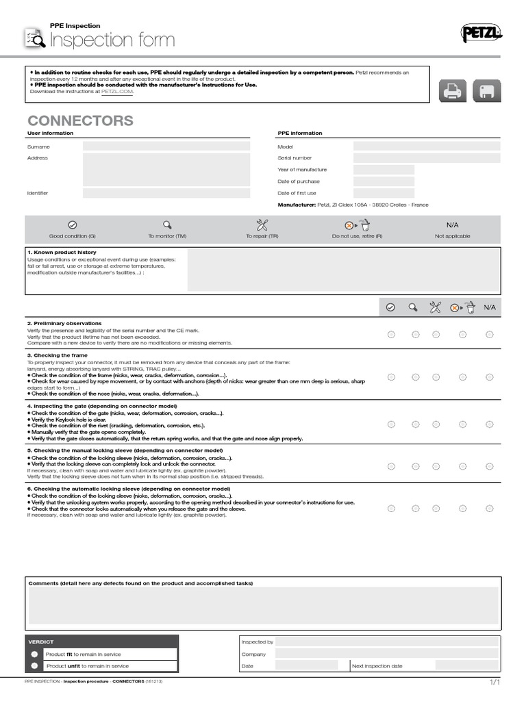 Petzl PPE Connector Inspection Guide | PDF | Technology & Engineering
