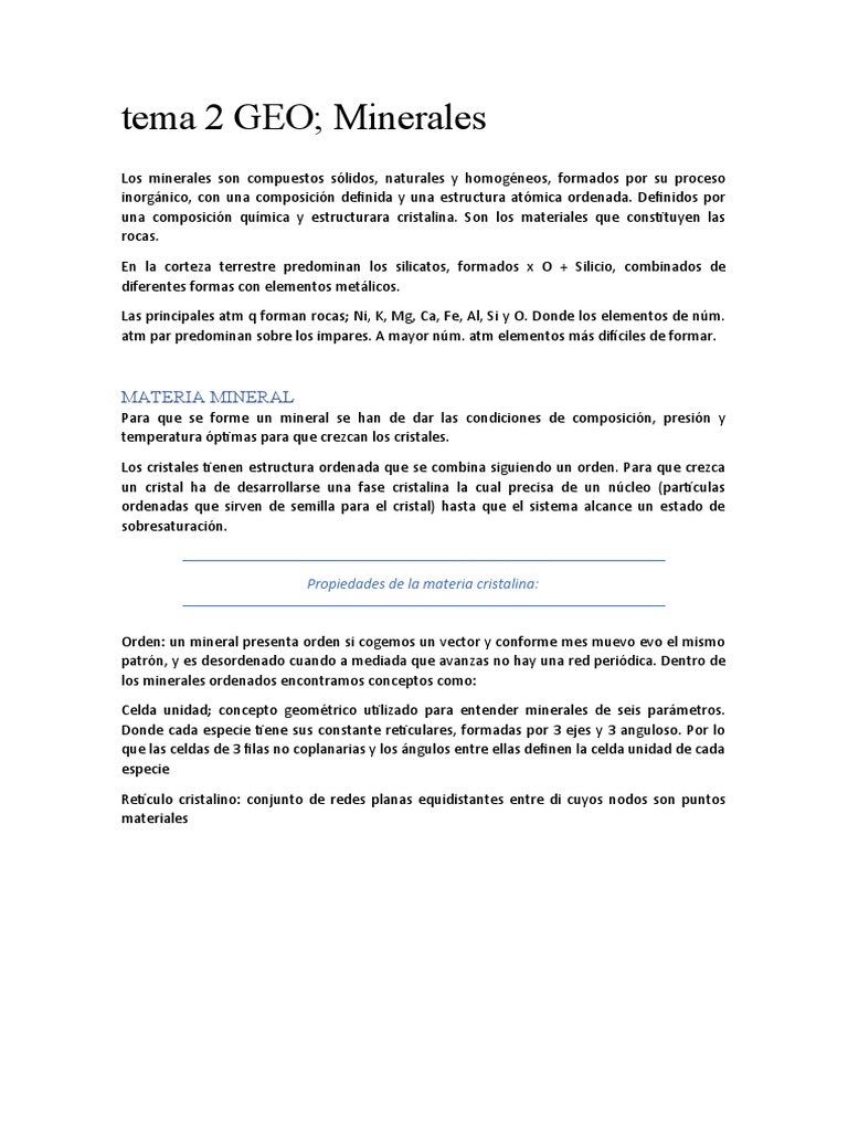 Tema 2 GEO | PDF | Minerales | Cristal