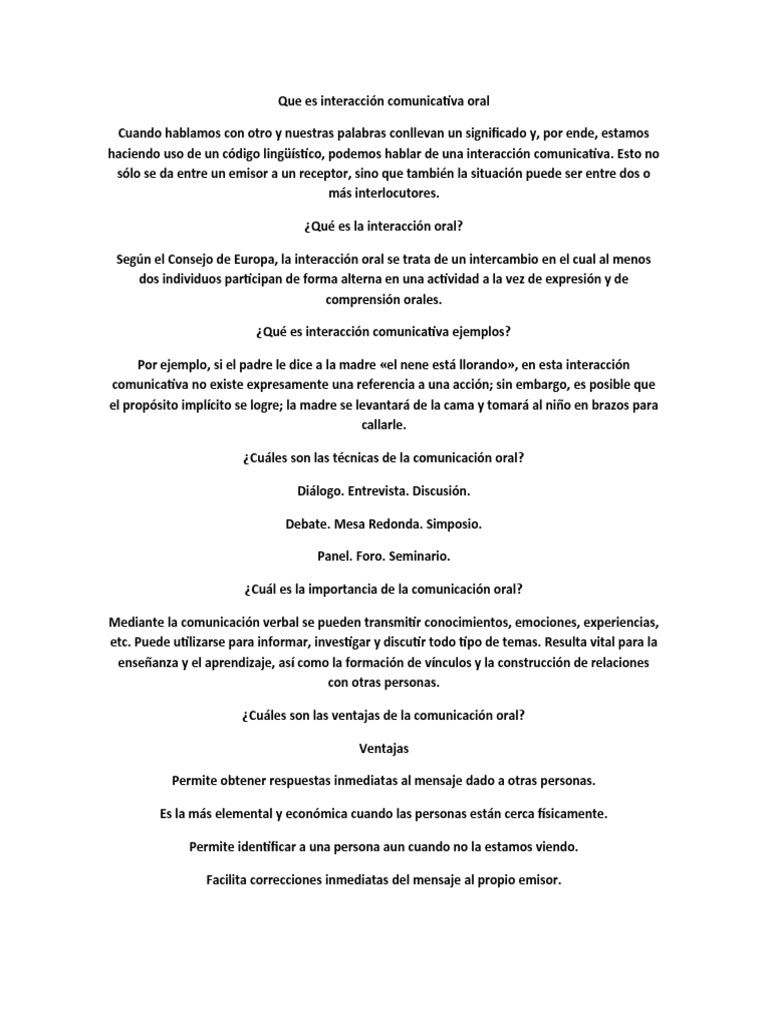 Que Es Interacción Comunicativa Oral | PDF