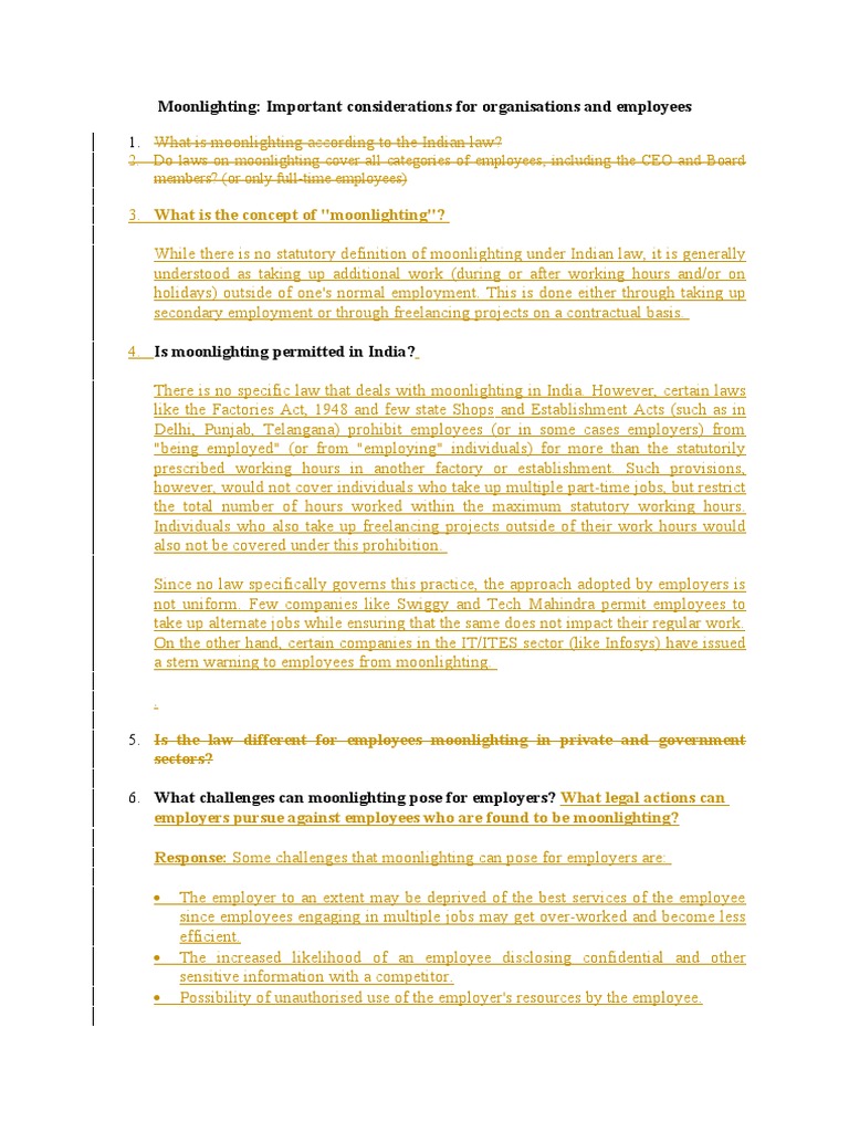 Important considerations for organisations and employees on moonlighting | PDF | Employment | Labor