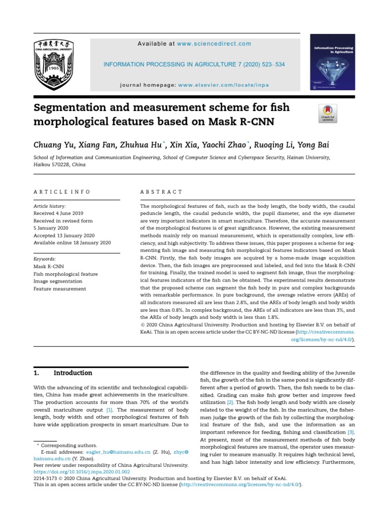 Segmentation and Measurement Scheme For Fish Morphological Features Based On Mask R-CNN | PDF ...
