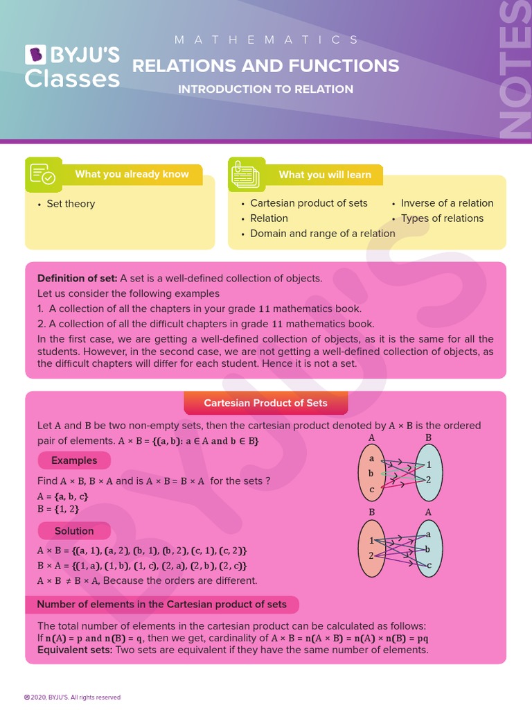 CBSE Clas 12 Relations and Functions Study Notes | PDF | Function ...