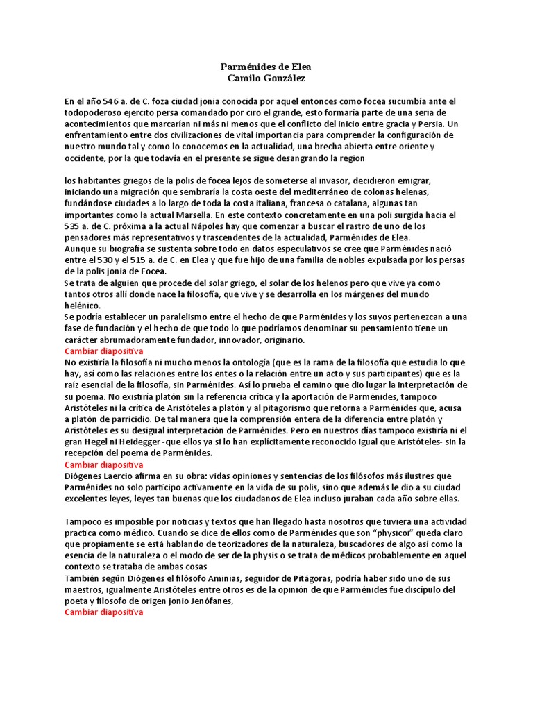 La Filosofía de Parménides de Elea | PDF | Platón | Aristóteles