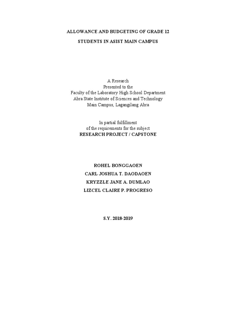 A Research On The Allowance and Budgeting of Grade 12 Students in ASIST ...