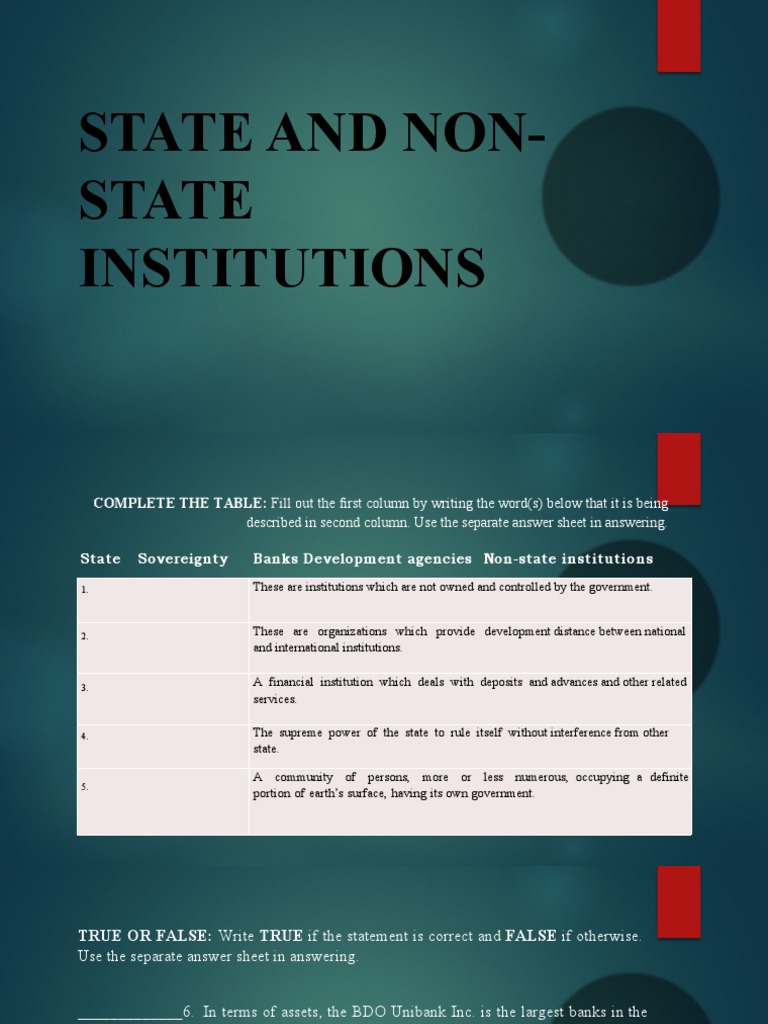 State and Non-State Institution | PDF | Banks | State (Polity)