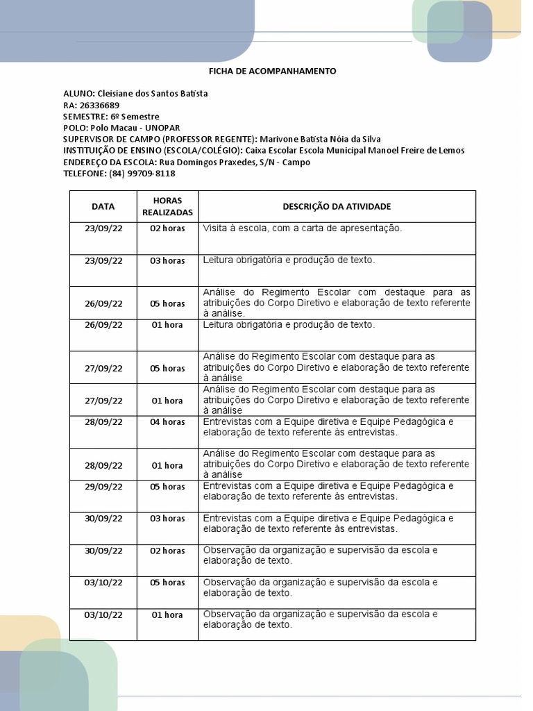 Ficha de Acompanhamento | PDF | Carreira e Crescimento