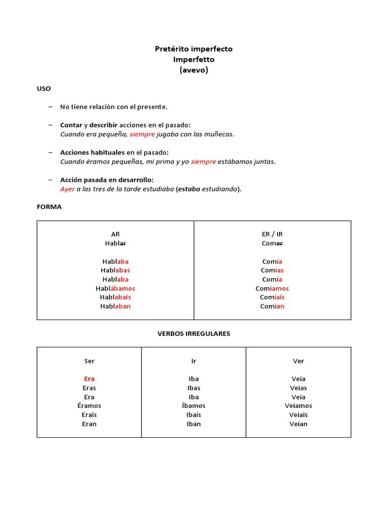 Uso y conjugación del pretérito imperfecto | PDF