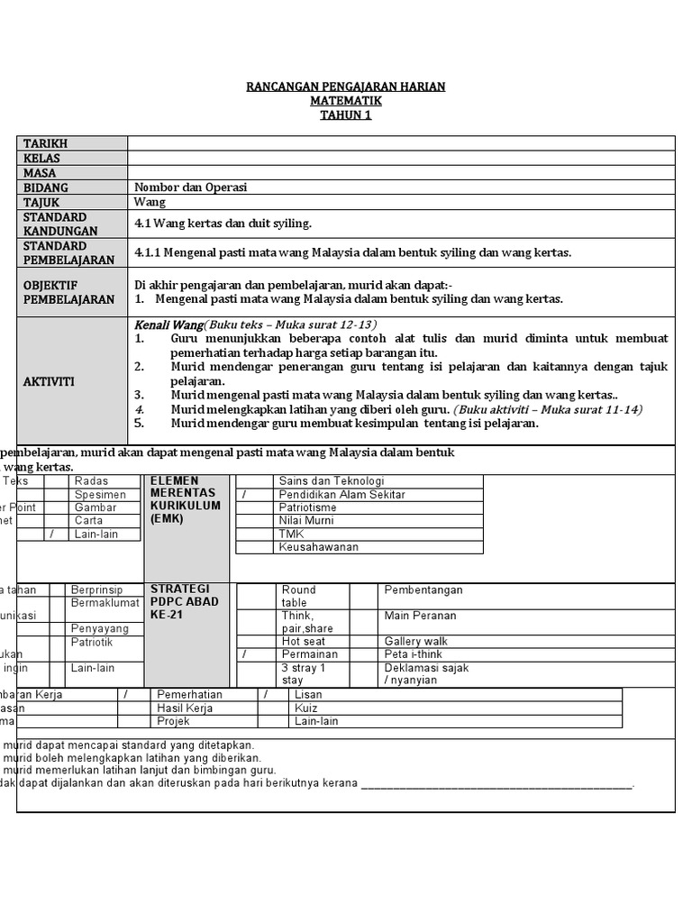 Topik Wang Matematik Tahun 1 Pdf