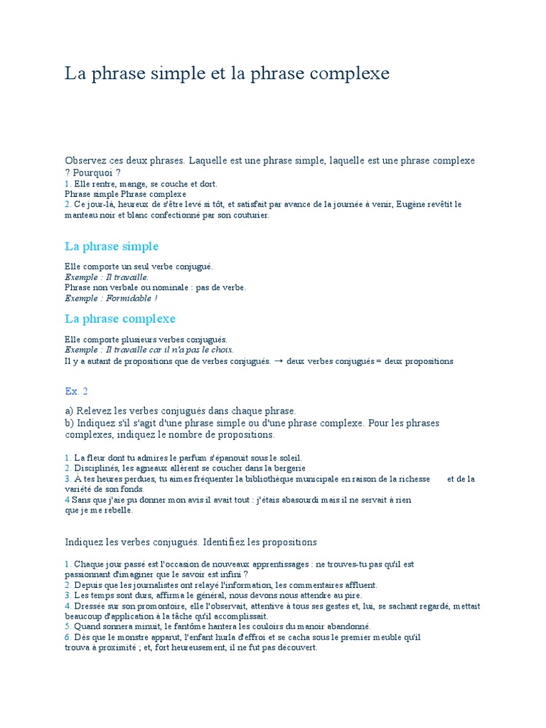 La Phrase Simple Et La Phrase Complexe | PDF
