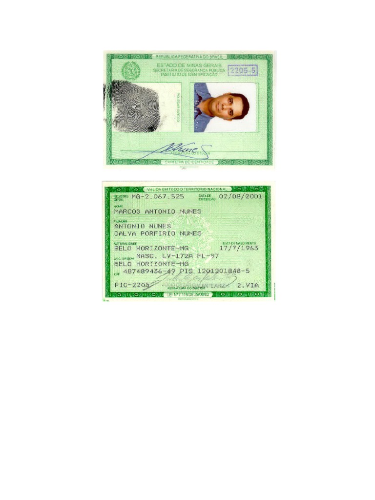 Carteira Identidade - Frente e Verso | PDF