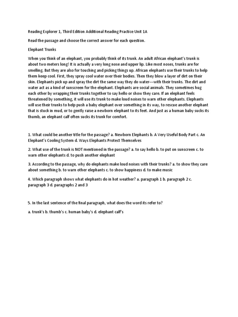 RE 1 Unit 1 | PDF | Elephant