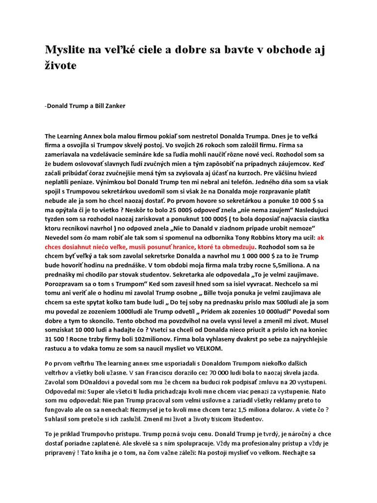 Donald Trump Myslite Vo Velkom | PDF