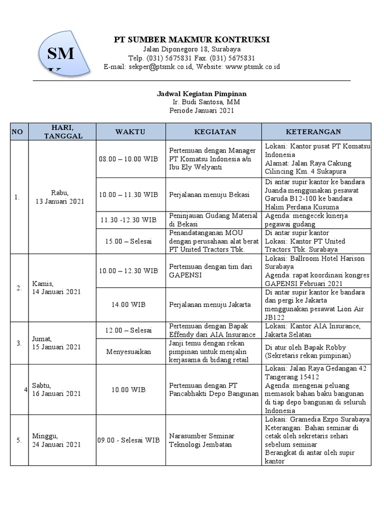 Jadwal Kegiatan Pimpinan | PDF
