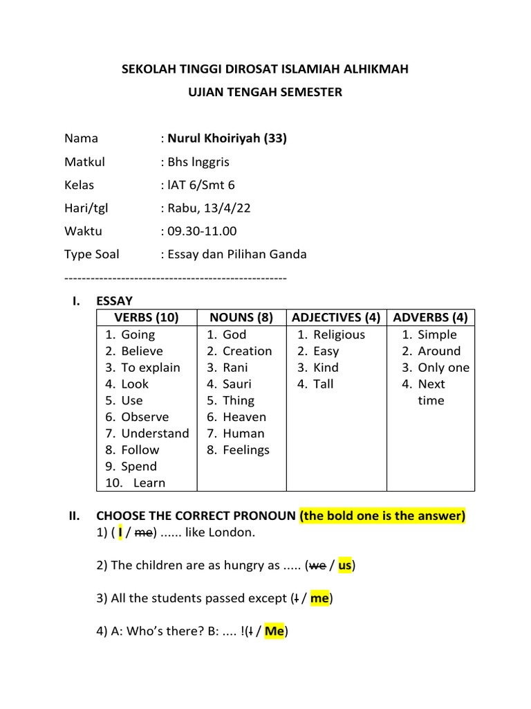 Nurul Khoiriyah - Uts English | PDF