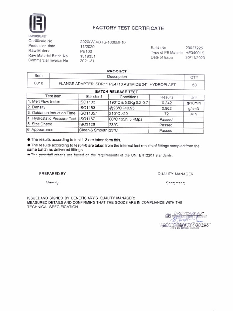 Flange Adapter 24 Hdpe SDR 11 Pe4710 Colada 20027225 | PDF