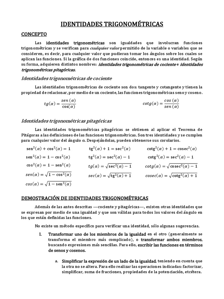 Identidades Trigonométricas Pitagóricas | PDF | Funciones ...