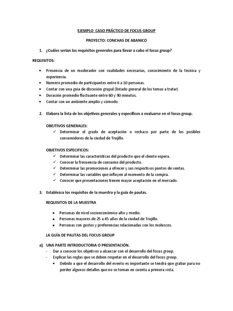 Ejemplo Caso Practico Focus Group | PDF | Grupo de enfoque | Economias
